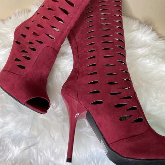 Qupid | Shoes | Qupid Red Wine Suede Cut Out Boots | Poshmark